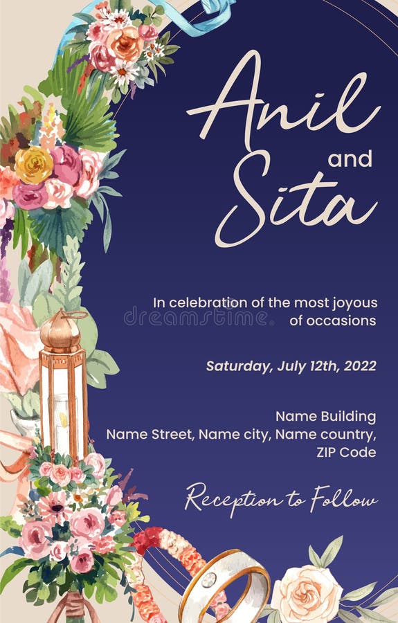 Invitation Template with Indian Wedding Concept,watercolor Style Stock ...