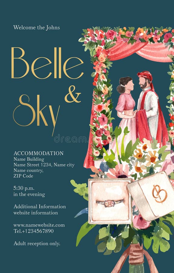 Invitation Template with Indian Wedding Concept,watercolor Style Stock ...