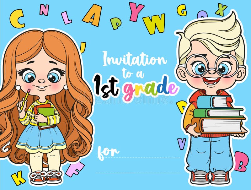 Invitations for a Child in 1st Grade of Elementary School Stock ...