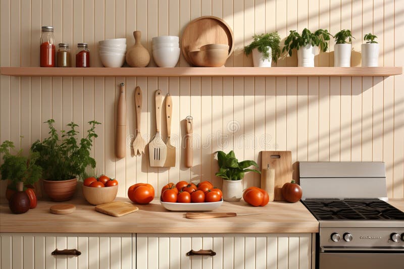 Inviting Atmosphere. Cozy Kitchenware Display on Wooden Table, Warmly ...