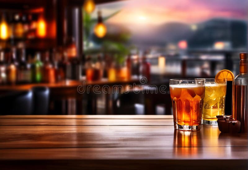 Inviting Bar Scene with Refreshing Drinks Stock Photo - Image of lamps ...
