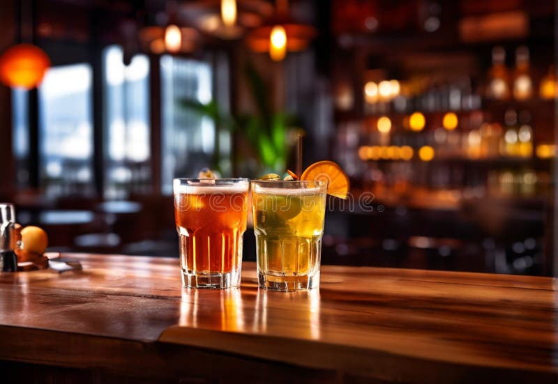Inviting Bar Scene with Refreshing Drinks Stock Image - Image of ...