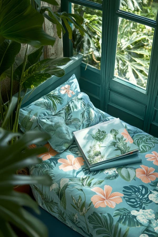 This Inviting Bedroom Features a Botanical Bedspread Adorned with ...