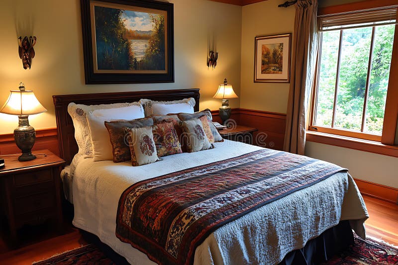 Inviting Bedroom Featuring Soft Lighting, a Comfortable Bed, and ...