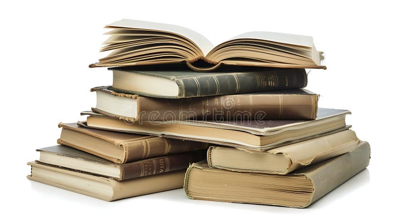Inviting Book Stack Featuring an Open Novel on a Crisp White Surface ...