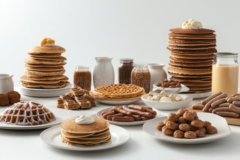 An Inviting Breakfast Array Showcasing Soft Pancakes, Crispy Waffles ...