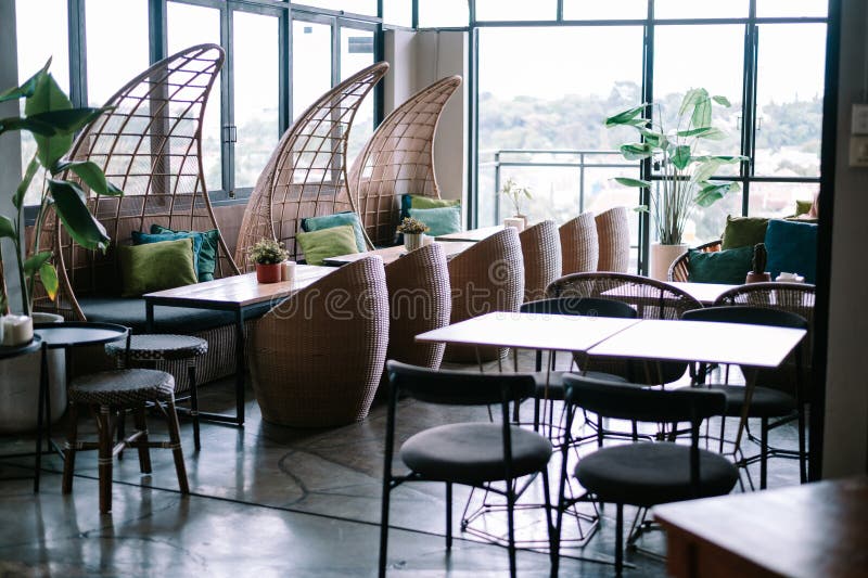 Cozy Cafe Interior Unique Wicker Seating Natural Light Stock Photos ...