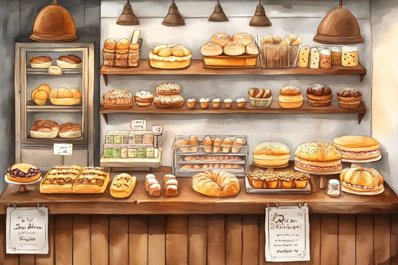 Inviting Classic Bakery Counter Stock Illustration - Illustration of ...