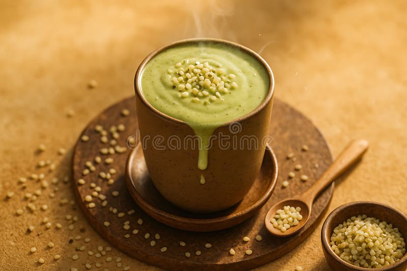 Warm Matcha Latte with Hemp Seeds Steaming Ai Generated Stock ...