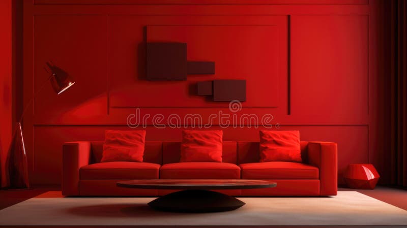Inviting Decor in a Cozy Living Room. Red Stock Photo - Image of ...
