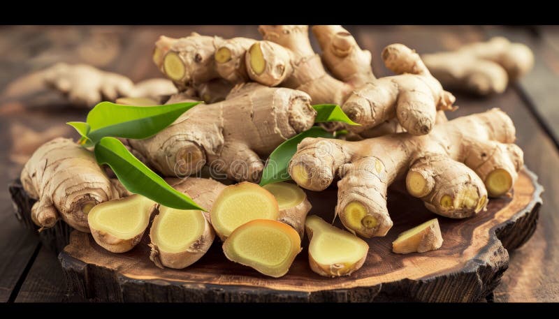 Inviting Display of Freshly Harvested Ginger on Rustic Wooden Table for ...