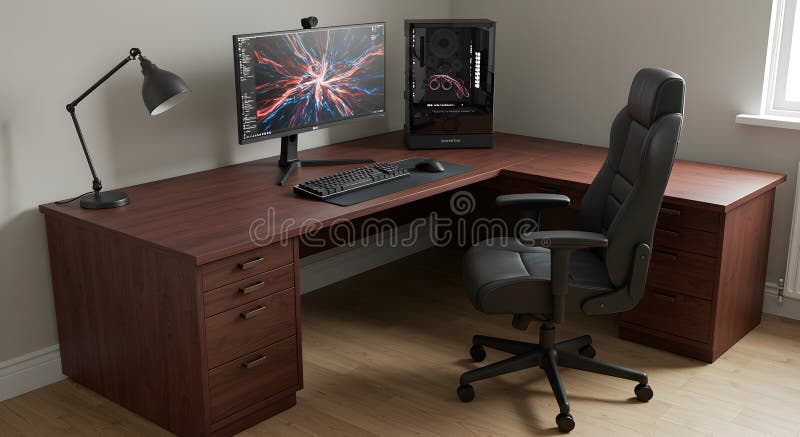 Inviting Ergonomic Setup Showcasing a Modern Computer Workstation in a ...
