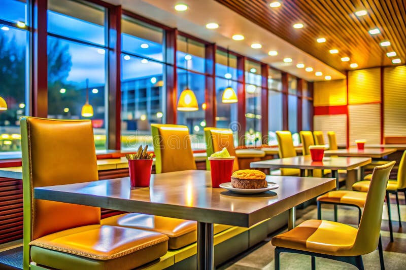 Inviting Fast Food Restaurant Interior a Study in Efficient Seating and ...