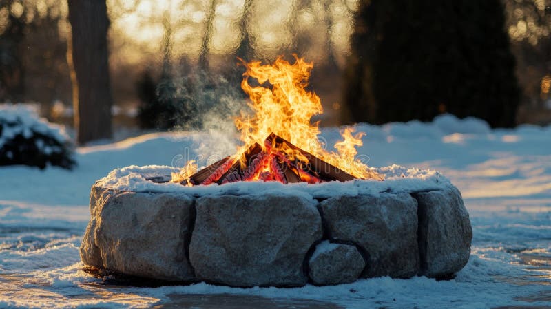 An Inviting Fire Pit Surrounded by Snow Creates a Warm Atmosphere ...