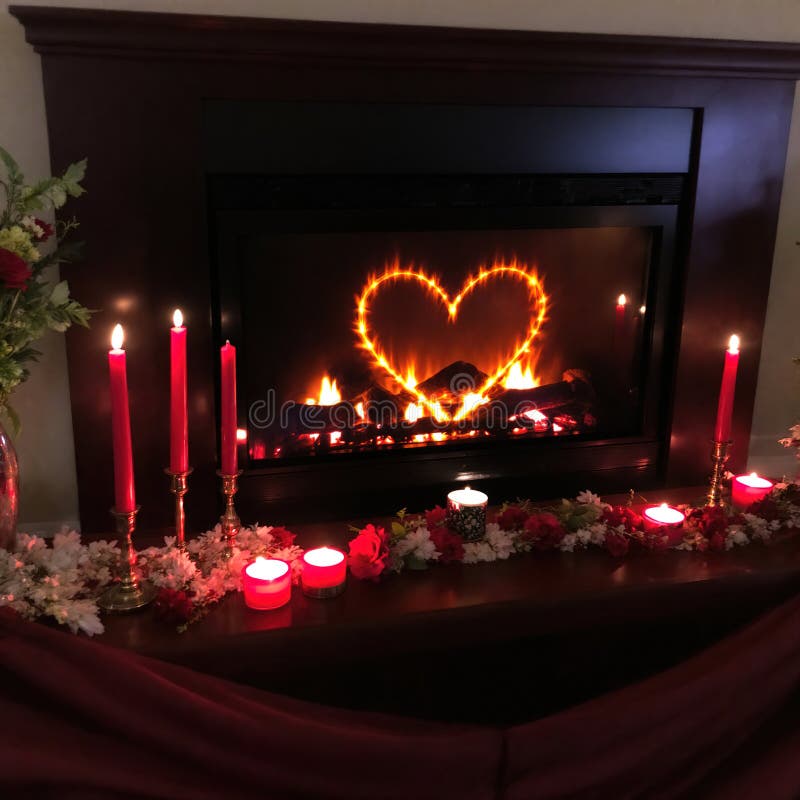 An Inviting Fireplace Features a Warm Glow with a Heart Shape Formed in ...