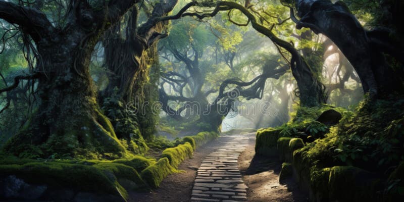 Inviting Forest Path, Ancient Trees, Shadowed Heavenly, Lush and ...