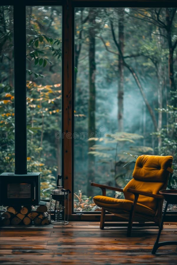 Inviting Glow of Natural Light Flowing through Panoramic Windows in Cozy Living Room Stock ...