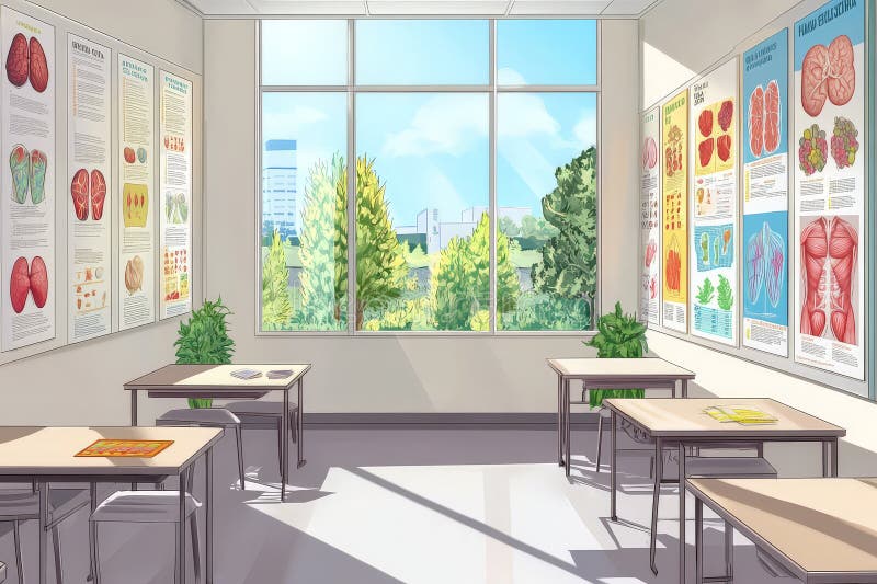 Health Classroom with Anatomical Models Stock Illustration ...