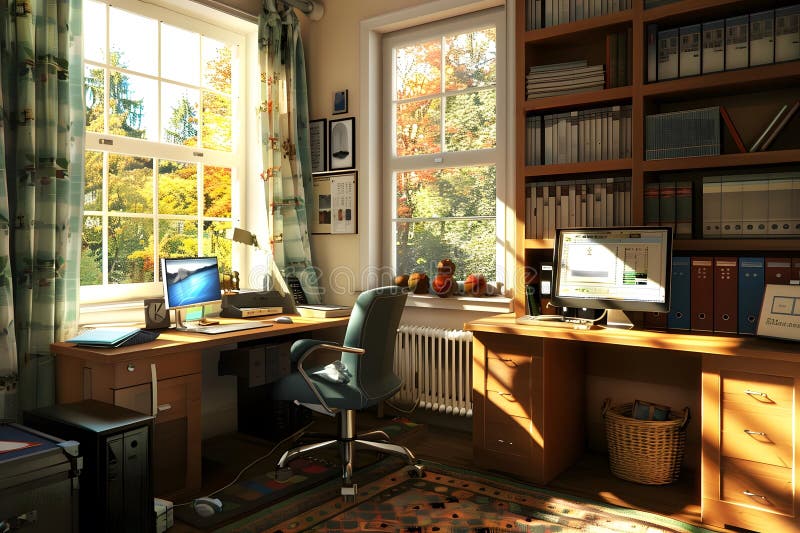 Inviting Home Study Space with a Desk, Computer, and Essential School ...