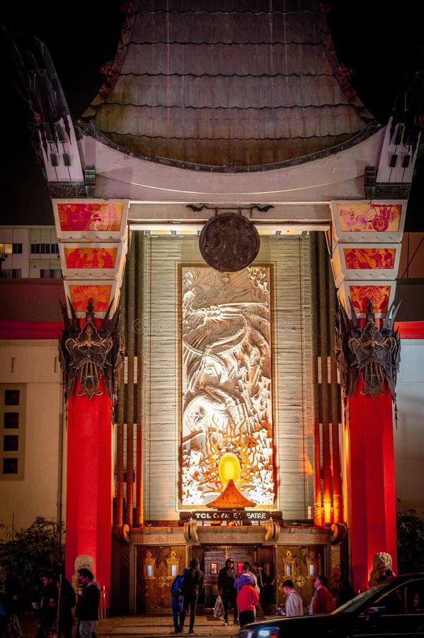 A View of the Front Entrance of the Hollywood Theater at Night ...