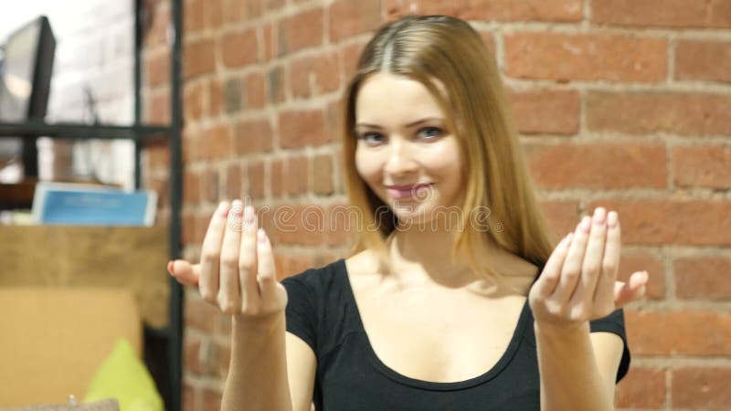 Inviting, Invitation Gesture by Woman, Indoor Stock Video - Video of ...