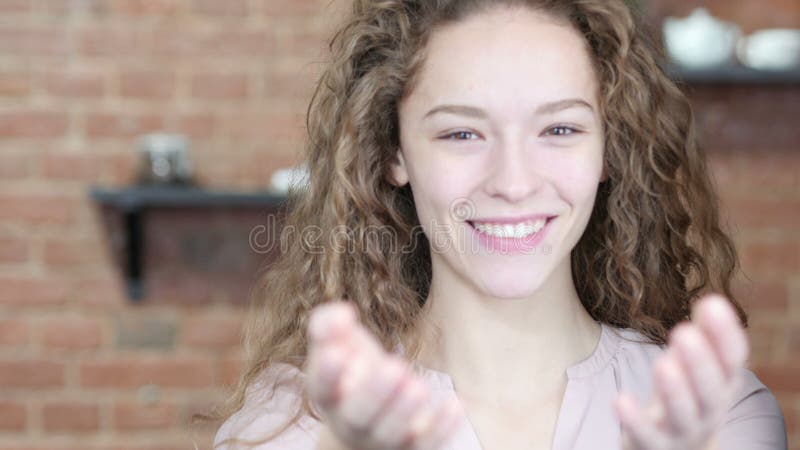 Inviting, Invitation Gesture by Woman, White Background,Young Stock ...