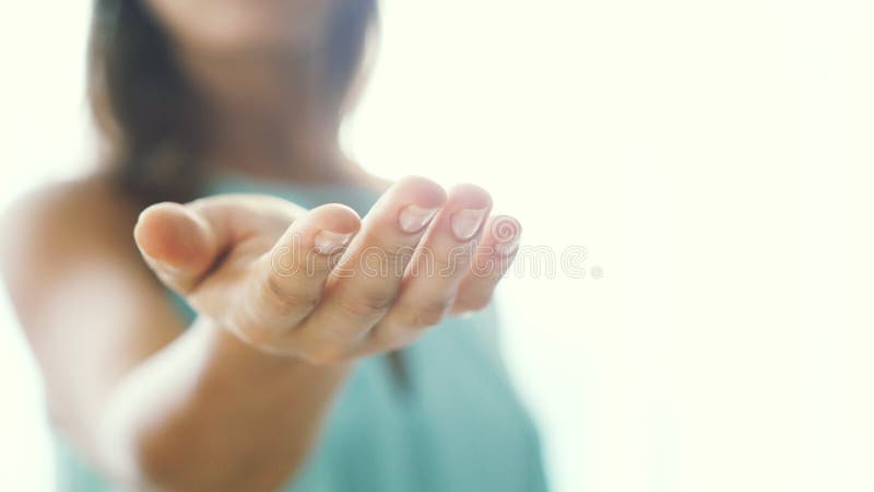 Woman inviting the guest stock photo. Image of client - 140543600