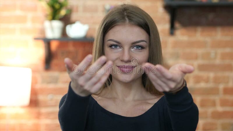 Inviting, Invitation Gesture by Woman, White Background,Young Stock ...