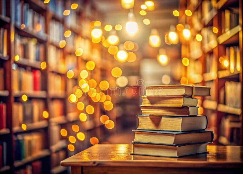 Inviting Library Reading Nook a BokehEnhanced Photography of a Stacked ...