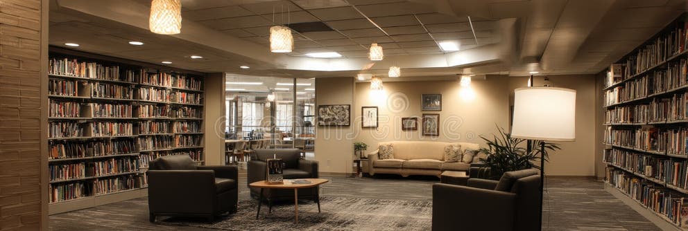 Inviting Library Space with Inclusive Book Displays and Soft Lighting ...