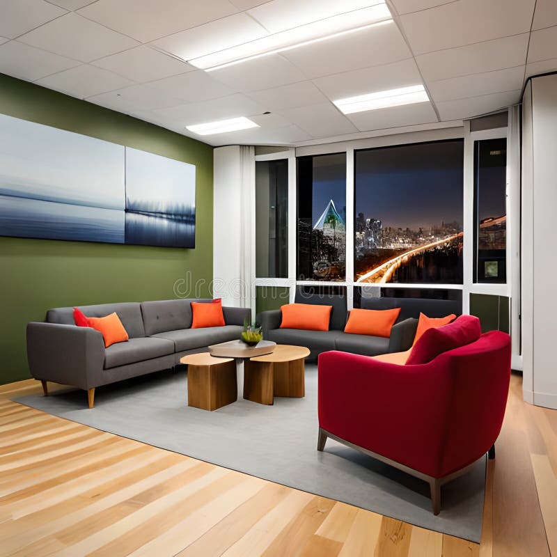 An Inviting Lounge Area in a Tech Startup S Office, Complete with Plush ...