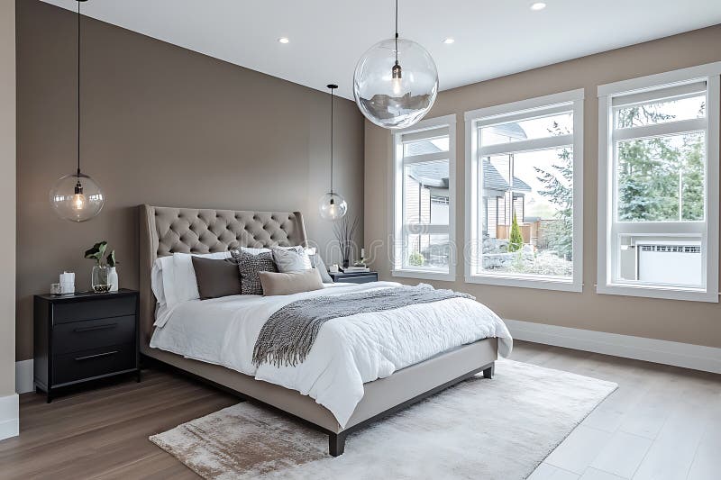 An Inviting Master Bedroom with a Luxurious Bed, Modern Lighting, and a ...