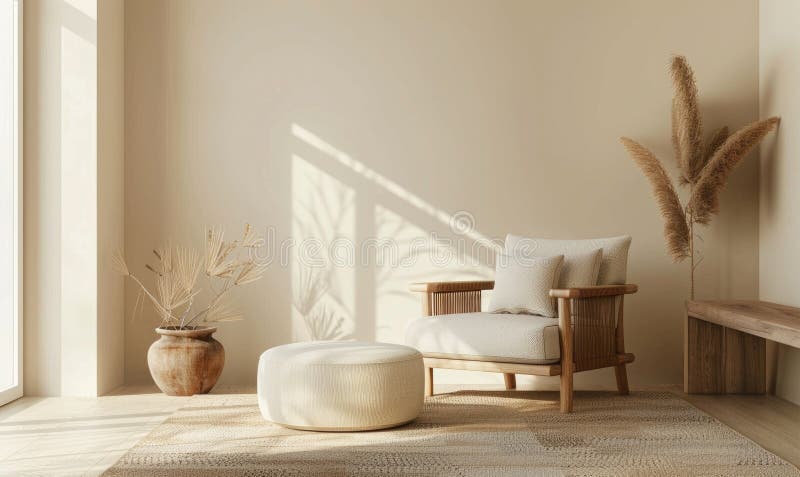 An Inviting Minimalistic Modern Interior Space Featuring Light Beige ...