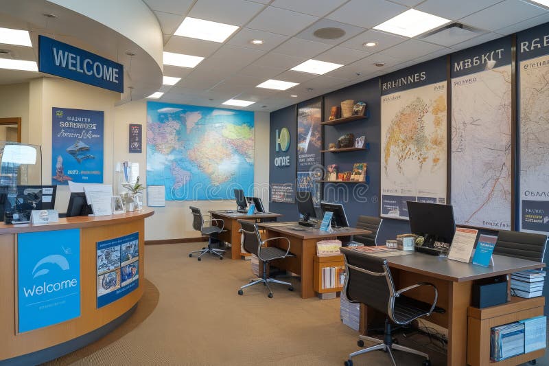 Inviting Modern Travel Agency Interior Stock Illustration ...