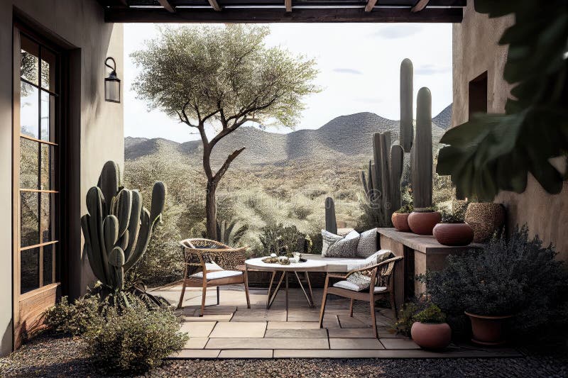 An Inviting Patio Surrounded by Greenery, with a View of the ...