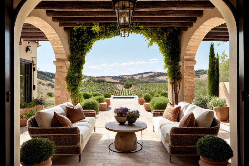 An Inviting Patio Surrounded by Greenery, with a View of the ...
