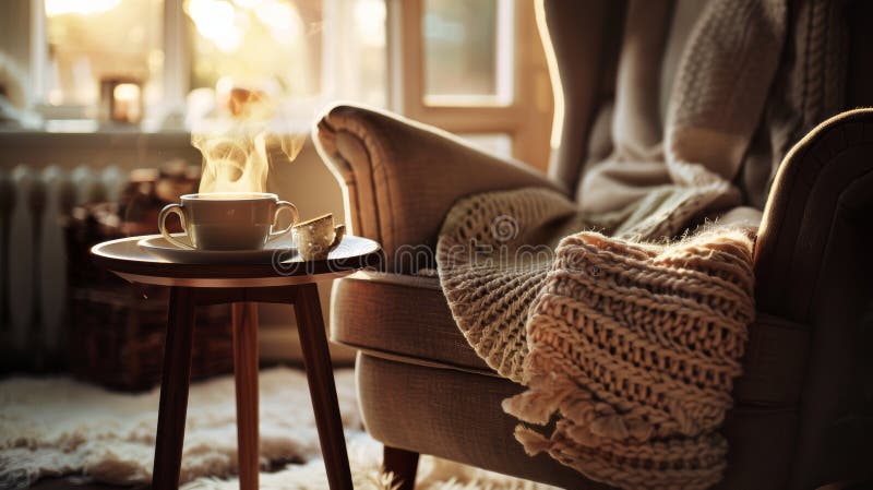 Inviting Reading Corner with Comfy Armchair, Tea on Side Table ...