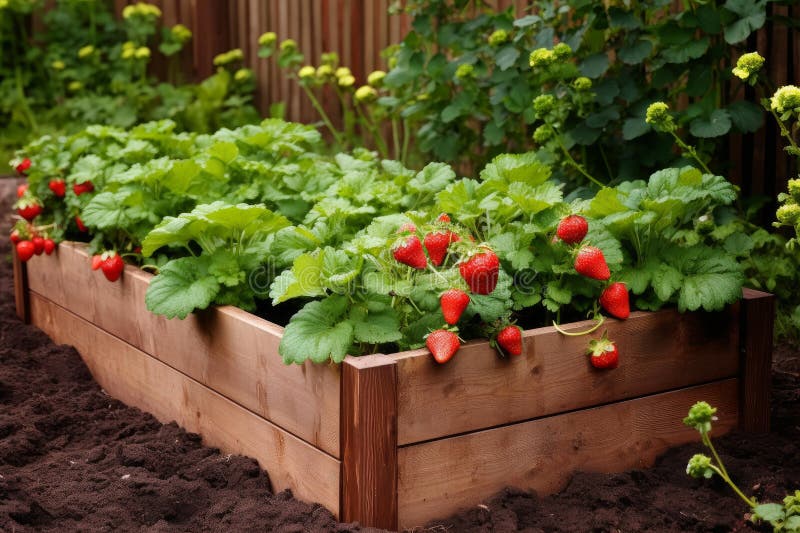 Inviting Rectangular Sleep Beds Strawberry Garden. Generate Ai Stock ...