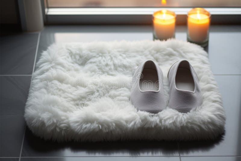 Inviting Scene a Bath Mat and Fluffy Slippers Form a Comfortable Top ...