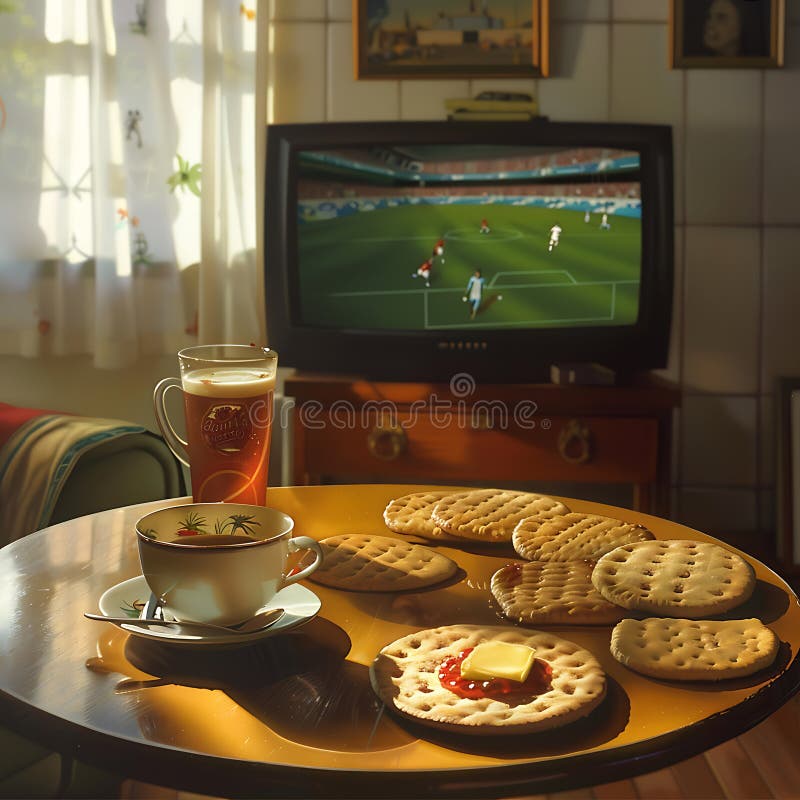 Cozy Afternoon with Snacks and Soccer Game on TV Stock Image - Image of ...