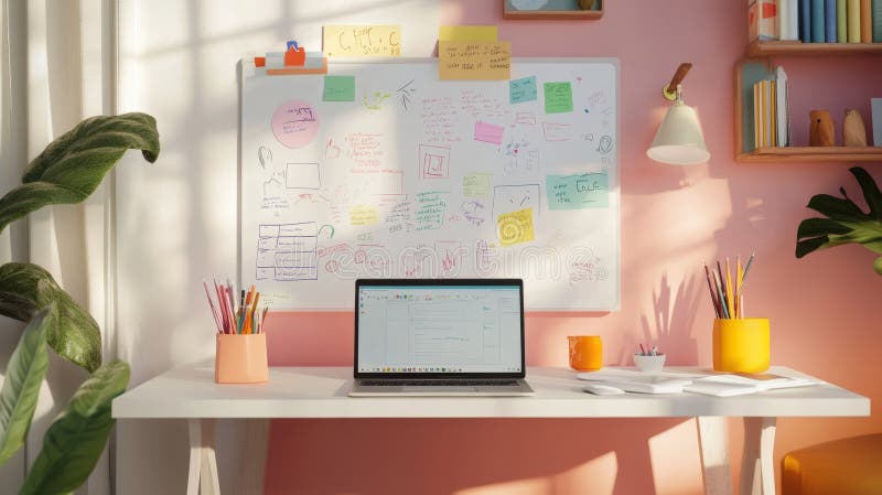 Inviting Study Space with Whiteboard and Colorful Study Supplies Stock ...