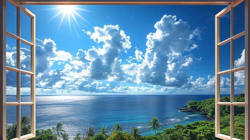 Inviting Summer View from an Open Window Overlooking a Tranquil Ocean ...