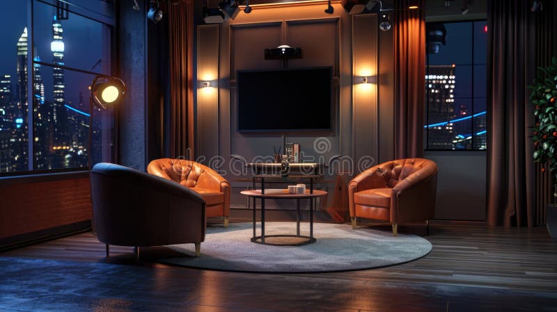 Cozy Vintage Living Room Setup for TV Show Stock Illustration ...