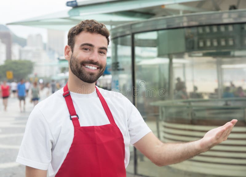 Inviting Waiter with Beard in Front of a Restaurant Stock Image - Image ...