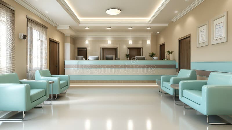 Inviting Waiting Area, Modern Reception Desk and Comfortable Seating ...