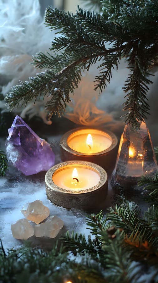 Inviting Winter Solstice Still Life with Candles and Crystals for ...