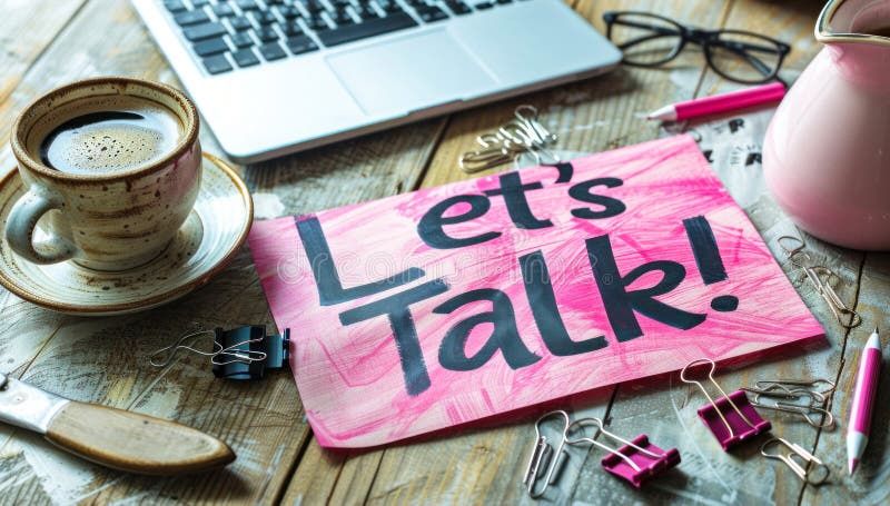 Inviting Workplace Concept with Lets Talk! Message on Pink Sticky Note ...