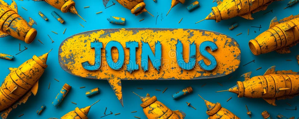 Inviting Yellow Speech Bubble with JOIN US Text on a Teal Blue ...