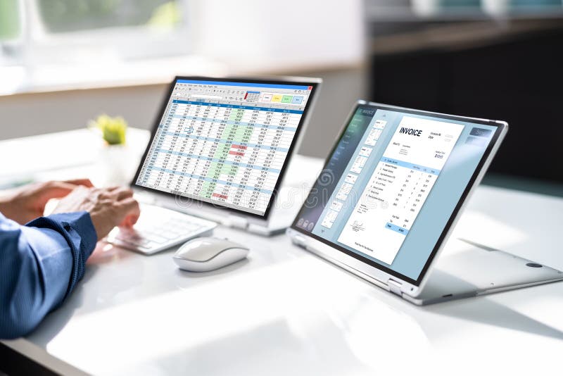 Invoice Accounting Software on Computer Stock Photo - Image of working ...