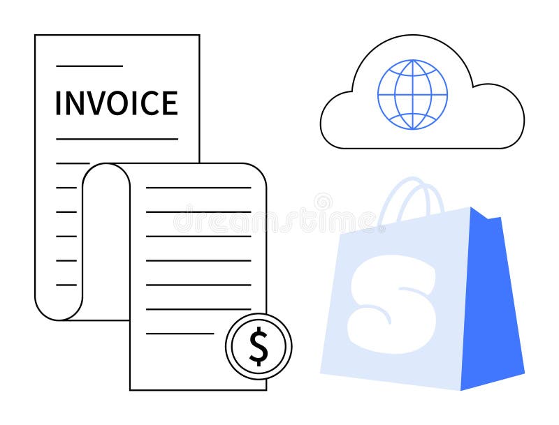 Digital Invoicing and Online Shopping with Cloud Integration Stock ...